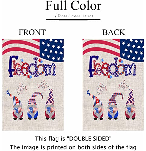 ITNOTC Garden Flags Patriotic, American flag American Gnome God Bless Freedom Independence Day Memorial Day Yard Decor Welcome House Flag Vertical Burlap Yard Flags for Outdoor Decorations 12 x 18 Inch