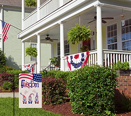 ITNOTC Garden Flags Patriotic, American flag American Gnome God Bless Freedom Independence Day Memorial Day Yard Decor Welcome House Flag Vertical Burlap Yard Flags for Outdoor Decorations 12 x 18 Inch