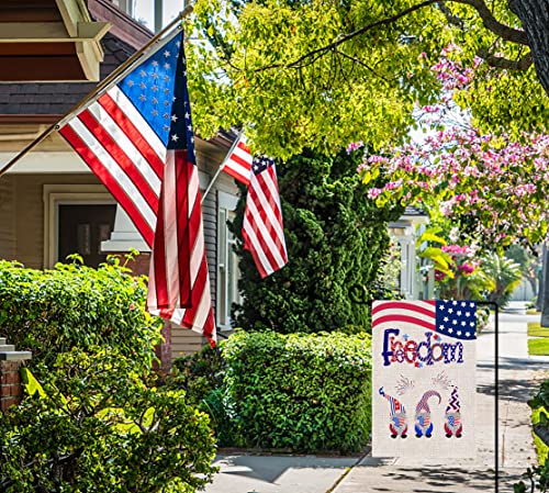 ITNOTC Garden Flags Patriotic, American flag American Gnome God Bless Freedom Independence Day Memorial Day Yard Decor Welcome House Flag Vertical Burlap Yard Flags for Outdoor Decorations 12 x 18 Inch