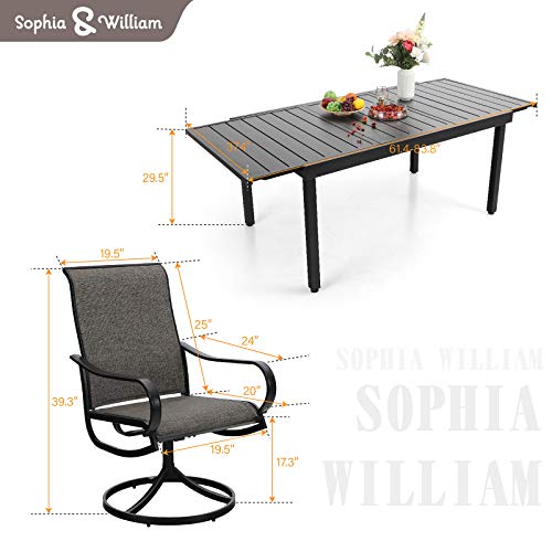 Sophia & William Patio Dining Set for 8 Expandable Patio Dining Table 6-8 Person with Patio Dining Chairs Textilene 9 Pieces Patio Furniture Set for Lawn Garden Backyard Pool All Weather