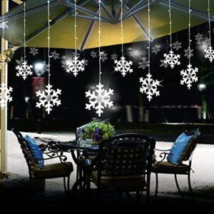 Christmas Snowflake Lights，13.9ft 192 LED Warm White & White Color Changing Snowflake Icicle Lights with 16 Drops，11 Modes Christmas Fairy Lights for Christmas Garden Patio Eave Roof Wall Decorations