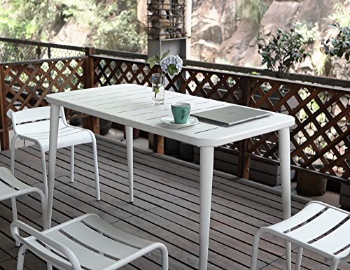 Lisuden Patio Bistro Metal Dining Table, Outdoor Steel Square Table for 4 Person, 47.2" Lx23.6 Wx30 H, Furniture Table for Backyard, Garden, Lawn and Porch (White)