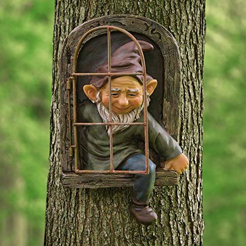 Garden Gnome Statue Elf Outdoor Tree Sculpture Garden Decor,Fairy Tree Peeker Hugger Garden Ornament Tree Decoration (Garden Gnome)