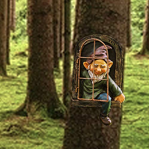 Garden Gnome Statue Elf Outdoor Tree Sculpture Garden Decor,Fairy Tree Peeker Hugger Garden Ornament Tree Decoration (Garden Gnome)