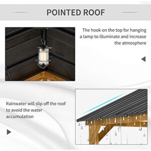 Outsunny 11' x 13' Hardtop Gazebo with Galvanized Steel Roof, Wooden Frame, Permanent Pavilion Outdoor Gazebo with Ceiling Hook for Garden, Patio, Backyard, Lawn