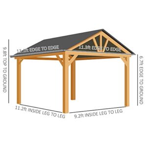 Outsunny 11' x 13' Hardtop Gazebo with Galvanized Steel Roof, Wooden Frame, Permanent Pavilion Outdoor Gazebo with Ceiling Hook for Garden, Patio, Backyard, Lawn