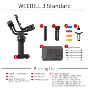 ZHIYUN Weebill 3, 3-Axis Gimbal Stabilizer for DSLR and Mirrorless Camera, Nikon Sony Panasonic Canon Fujifilm BMPCC 6K, Fill Light & Mic Integration, PD Fast Charge