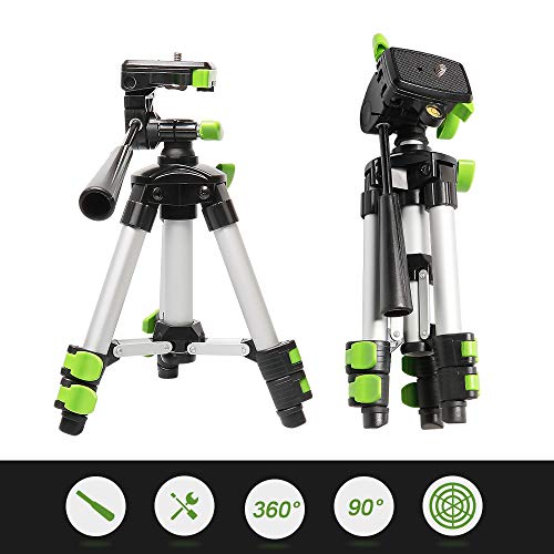 Huepar TPD05 19.7" Lightweight Aluminum Tripod-Mini Portable Adjustable Tripod for Laser Level and Camera, with 3-Way Flexible Pan Head and Bubble Level, Quick Release Plate with 1/4"-20 Screw Mount