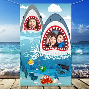 shark zone backdrop supplies shark photography background banner for boy girl birthday sea shark theme party baby shower decorations 70.8 x 35.5 inch