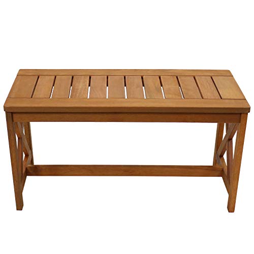 Sunnydaze Meranti Wood Outdoor Patio Coffee Table with Teak Finish - Outside Furniture for Lawn, Garden, Porch, Deck, Balcony, Backyard and Sunroom - Rectangle Table - 35-Inch