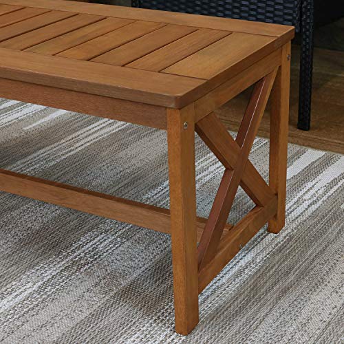 Sunnydaze Meranti Wood Outdoor Patio Coffee Table with Teak Finish - Outside Furniture for Lawn, Garden, Porch, Deck, Balcony, Backyard and Sunroom - Rectangle Table - 35-Inch