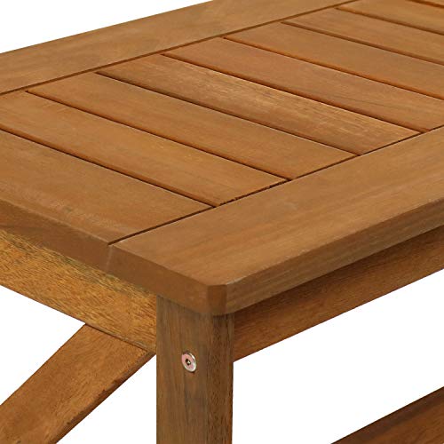 Sunnydaze Meranti Wood Outdoor Patio Coffee Table with Teak Finish - Outside Furniture for Lawn, Garden, Porch, Deck, Balcony, Backyard and Sunroom - Rectangle Table - 35-Inch