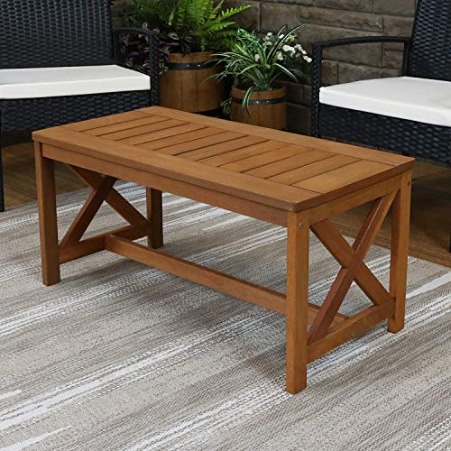 Sunnydaze Meranti Wood Outdoor Patio Coffee Table with Teak Finish - Outside Furniture for Lawn, Garden, Porch, Deck, Balcony, Backyard and Sunroom - Rectangle Table - 35-Inch