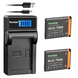 kastar battery x2 and slim lcd charger replacement for kodak klic-7006 easyshare m22, m23, m200, m522, m530, m531, m532, m550, m552, m575, m577, m580, m583, m750, m873, m883, m5350, m5370, md30, mini