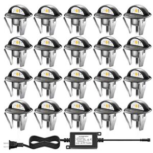 qaca 20pcs led step lights low voltage ip65 waterproof recessed led deck lighting, half moon f1.38 yard garden patio step landscape pathway decor lamps, warm white