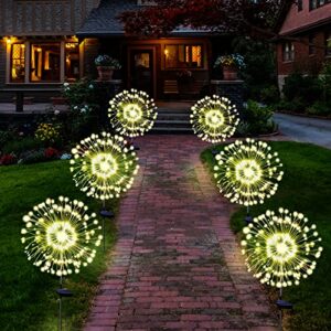 Solar Garden Firework Lights Outdoor Waterproof, 4 Pack Solar Powered Art Stake Twinkle Lighting for Outside Decor, 180 LED Sparklers String Lights for Yard Pathway Patio Party Decorations (Warm)