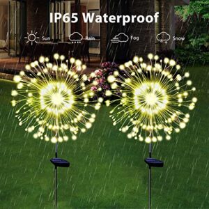 Solar Garden Firework Lights Outdoor Waterproof, 4 Pack Solar Powered Art Stake Twinkle Lighting for Outside Decor, 180 LED Sparklers String Lights for Yard Pathway Patio Party Decorations (Warm)