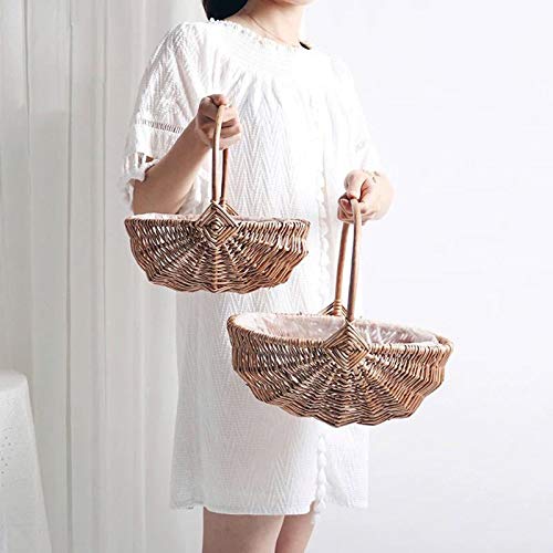 SLDHFE Wicker Rattan Flower Basket,Willow Storage Basket Handwoven Flower Basket with Handle for Home Wedding Garden Decoration