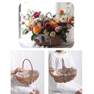 SLDHFE Wicker Rattan Flower Basket,Willow Storage Basket Handwoven Flower Basket with Handle for Home Wedding Garden Decoration