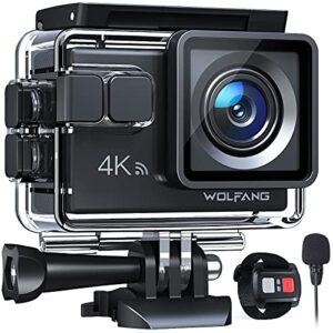 wolfang ga100 action camera 4k 20mp waterproof 40m underwater camera eis stabilization wifi 170° wide angle helmet camera (external microphone, remote control, 2 batteries and accessory kit)