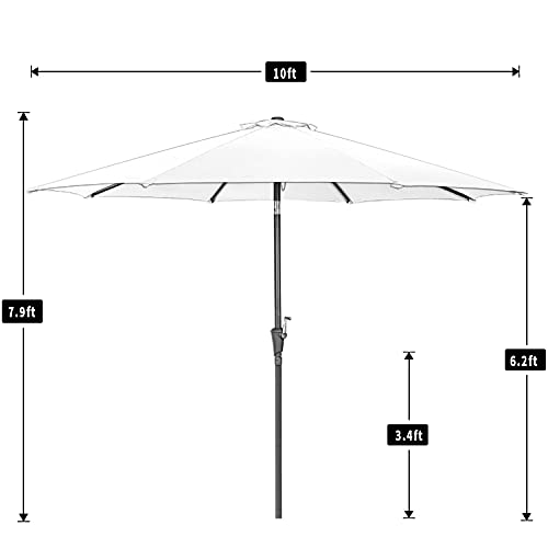 Hepoe 10' Patio Umbrella Outdoor Market Umbrellas with 8 Sturdy Ribs Push Button Tilt and Crank for Yard Garden Umbrellas (10 ft, Beige)