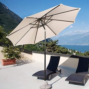 Hepoe 10' Patio Umbrella Outdoor Market Umbrellas with 8 Sturdy Ribs Push Button Tilt and Crank for Yard Garden Umbrellas (10 ft, Beige)