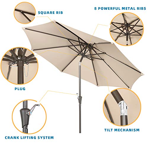 Hepoe 10' Patio Umbrella Outdoor Market Umbrellas with 8 Sturdy Ribs Push Button Tilt and Crank for Yard Garden Umbrellas (10 ft, Beige)