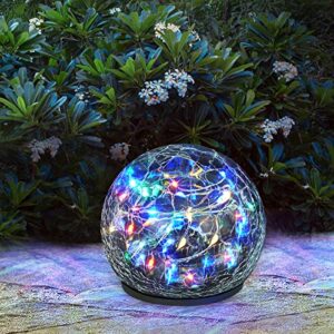 wenmer garden solar lights decorative globe solar lights outdoor colored cracked glass solar ball lights waterproof led solar globe lights for patio table yard pathway lawn decor, multicolor (3.9”)