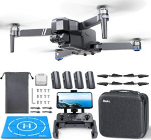 ruko f11gim2 4b fly more time 112 mins gps drone, 3-axis gimbal with 4k camera, 4 batteries professional drone, extra landing pad, 3km long range, auto return, follow me, waypoint, point of interest