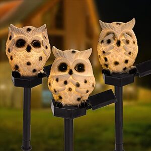 lightshine mini owl decor outdoor figurine lights, ip44 waterproof solar pathway stake lights, solar garden decorations lights, outdoor decorative landscape path lights (3 count)