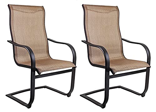 Garden Elements Outdoor Bellevue Metal Patio Chair, Brown (2, Spring Chair)