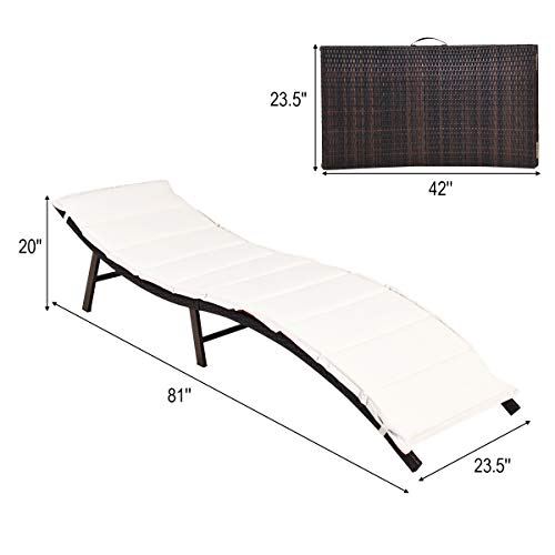 Tangkula Set of 2 Patio Chaise, Foldable Outdoor Patio Wicker Lounger Chair, with Double-Sided Cushions, Suitable for Poolside Garden Lawn Backyard Deck and Sunroom