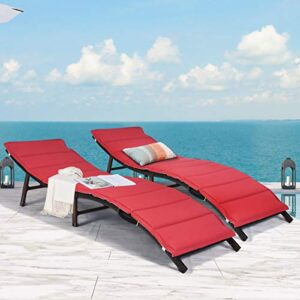 Tangkula Set of 2 Patio Chaise, Foldable Outdoor Patio Wicker Lounger Chair, with Double-Sided Cushions, Suitable for Poolside Garden Lawn Backyard Deck and Sunroom