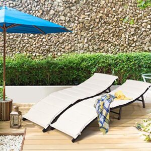 Tangkula Set of 2 Patio Chaise, Foldable Outdoor Patio Wicker Lounger Chair, with Double-Sided Cushions, Suitable for Poolside Garden Lawn Backyard Deck and Sunroom