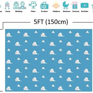 Blue Sky White Cloud Step and Repeat Photography Backdrop Newborn Baby Shower Cartoon Boy Story Party Decorations Photo Background Studio Props Vinyl 5x3ft Boy Girls Birthday Banner Cake Table Decor