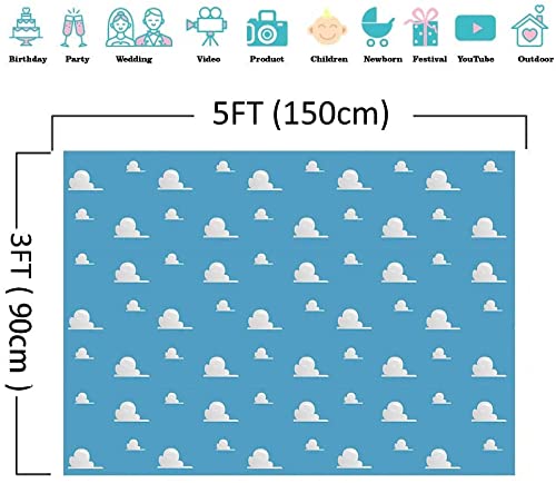 Blue Sky White Cloud Step and Repeat Photography Backdrop Newborn Baby Shower Cartoon Boy Story Party Decorations Photo Background Studio Props Vinyl 5x3ft Boy Girls Birthday Banner Cake Table Decor