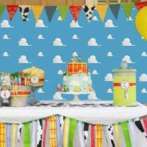 Blue Sky White Cloud Step and Repeat Photography Backdrop Newborn Baby Shower Cartoon Boy Story Party Decorations Photo Background Studio Props Vinyl 5x3ft Boy Girls Birthday Banner Cake Table Decor