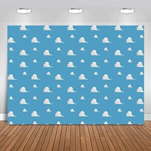 Blue Sky White Cloud Step and Repeat Photography Backdrop Newborn Baby Shower Cartoon Boy Story Party Decorations Photo Background Studio Props Vinyl 5x3ft Boy Girls Birthday Banner Cake Table Decor