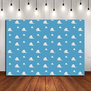 Blue Sky White Cloud Step and Repeat Photography Backdrop Newborn Baby Shower Cartoon Boy Story Party Decorations Photo Background Studio Props Vinyl 5x3ft Boy Girls Birthday Banner Cake Table Decor