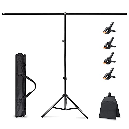 Lidlife T-Shape Backdrop Stand Kit,6.5x5ft Adjustable Photo Background Backdrop Stand with 4 Spring Clamps and Sandbag for Photography Video Studio