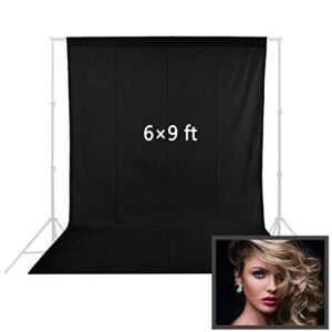 folong black backdrop，black photo backdrop，black screen photo backdrop6 x 9 feet black photo background polyester fiber, non-reflective edge treatment to prevent tearing 4 clips