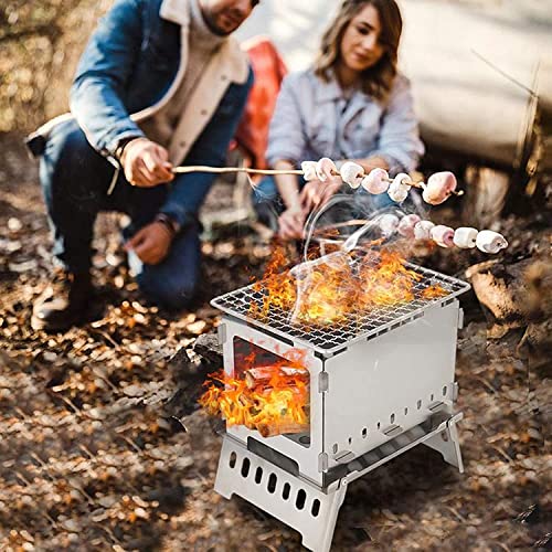 Safety certification Charcoal Grill Barbecue, Portable Stainless Steel Smoker BBQ, Folding Wood Burning Barbecues, Tabletop Grill for Outdoor Garden Cooking Camping Hiking Picnic