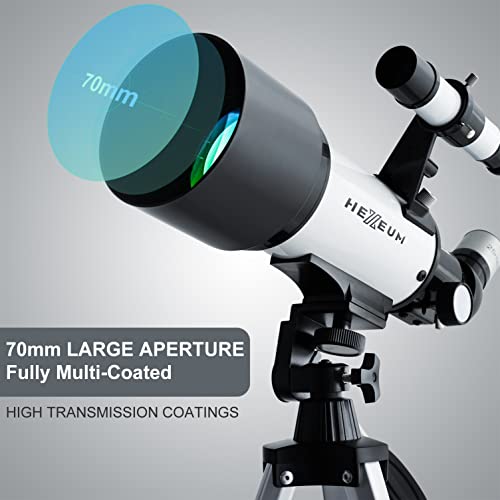 Telescope 70mm Aperture 500mm - for Kids & Adults Astronomical refracting Portable Telescopes AZ Mount Fully Multi-Coated Optics, with Tripod Phone Adapter, Wireless Remote, Carrying Bag