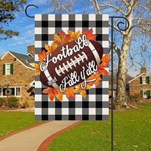 2 Pcs Football Fall Garden Flags 12x18 Double Sided, Burlap Football Farm Truck And Maple Leaves Buffalo Plaid Thanksgiving Garden Flags, Outdoor Yard Decorations for Football Fans Fall Gifts