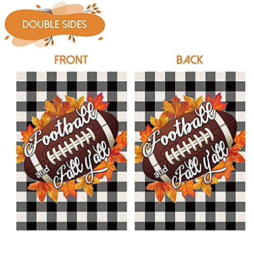 2 Pcs Football Fall Garden Flags 12x18 Double Sided, Burlap Football Farm Truck And Maple Leaves Buffalo Plaid Thanksgiving Garden Flags, Outdoor Yard Decorations for Football Fans Fall Gifts