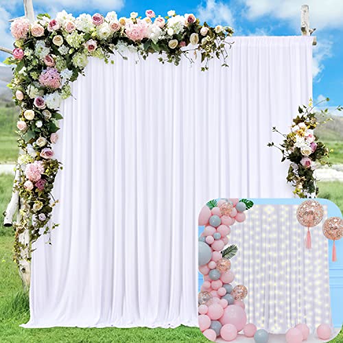 5ft x 10ft White Backdrop Curtain for Parties Wedding White Wrinkle Free Backdrop Drapes Panels for Baby Shower Gender Reveal Birthday Photo Photography Polyester Fabric Background Decoration