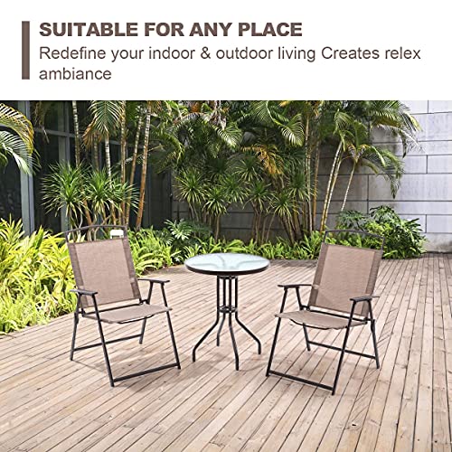 VredHom 3 Piece Patio Bistro Set,Outdoor Conversation Set Outdoor Patio Furniture Set Round Glass Top Table with 2 Folding Chairs for Balcony,Porch,Deck(Beige)