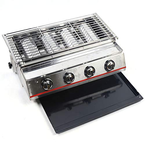 LOYALHEARTDY Propane Griddle, Portable Barbecue Cooker with 4 Grill Burners, Stainless Steel Polished Flat Top Grill for Camping Picnics Outdoor Use Patio Garden, 22.8(L) X 16.5(W) X 7.7(H)