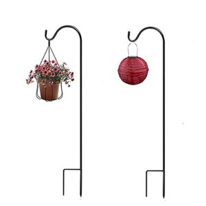 xvz 47 inch outdoor shepherd hook,2/5 inch diameter shepherds hook,adjustable heavy duty garden hanging stakes for planter lanterns weddings decor,garden plant hanger stands-matte black 2 pack