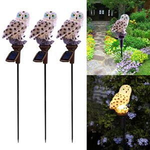 yuefa solar owl light, 3 pack owl solar light, owls for garden stake lights outdoor waterproof, garden yard lawn patio landscape lighting decoration (white)